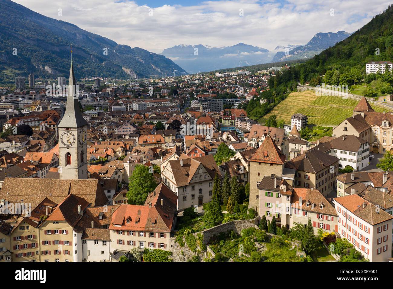 Chur, Switzerland: Aerial drone view of the Chur old town in Canton ...