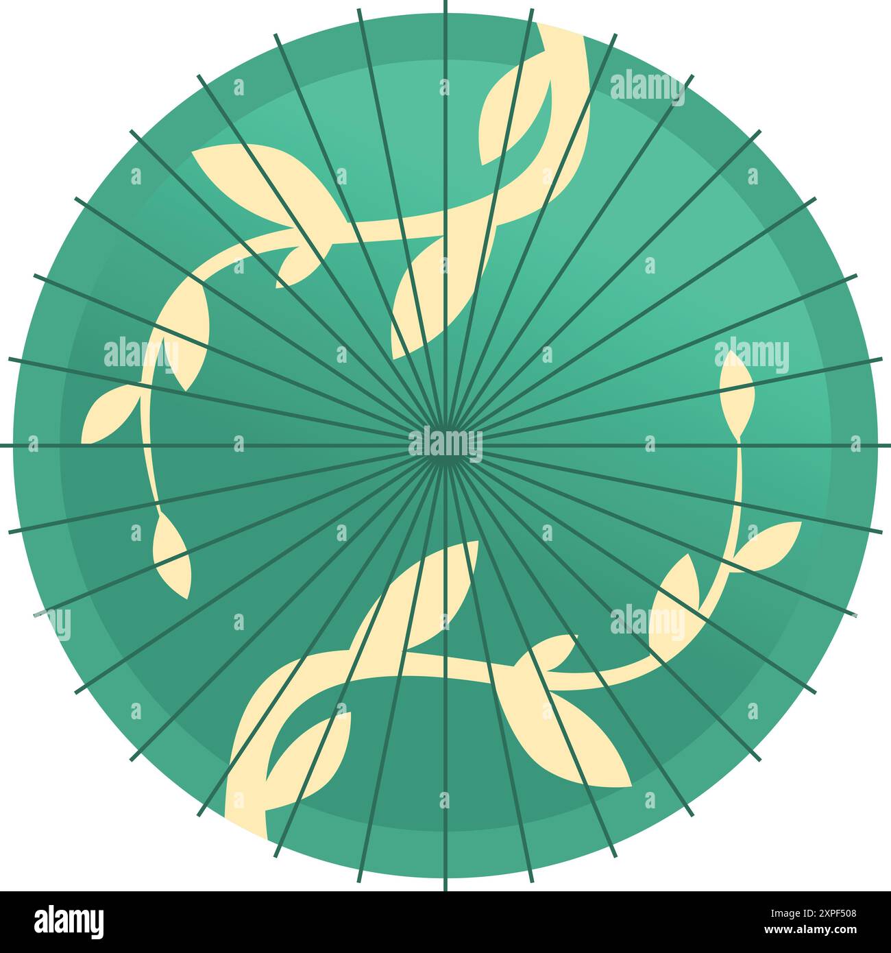 Traditional green chinese umbrella with floral pattern representing ...