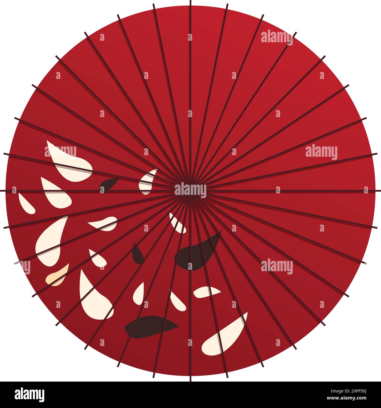 Red japanese umbrella decorated with black and white falling petals ...