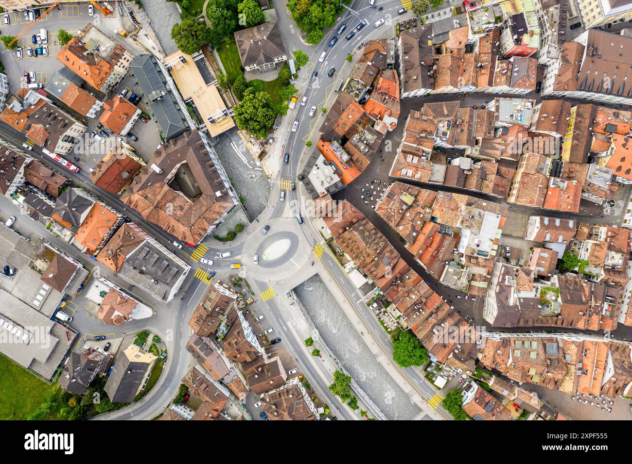 Chur, Switzerland: Aerial overhead drone view of Chur old town in ...