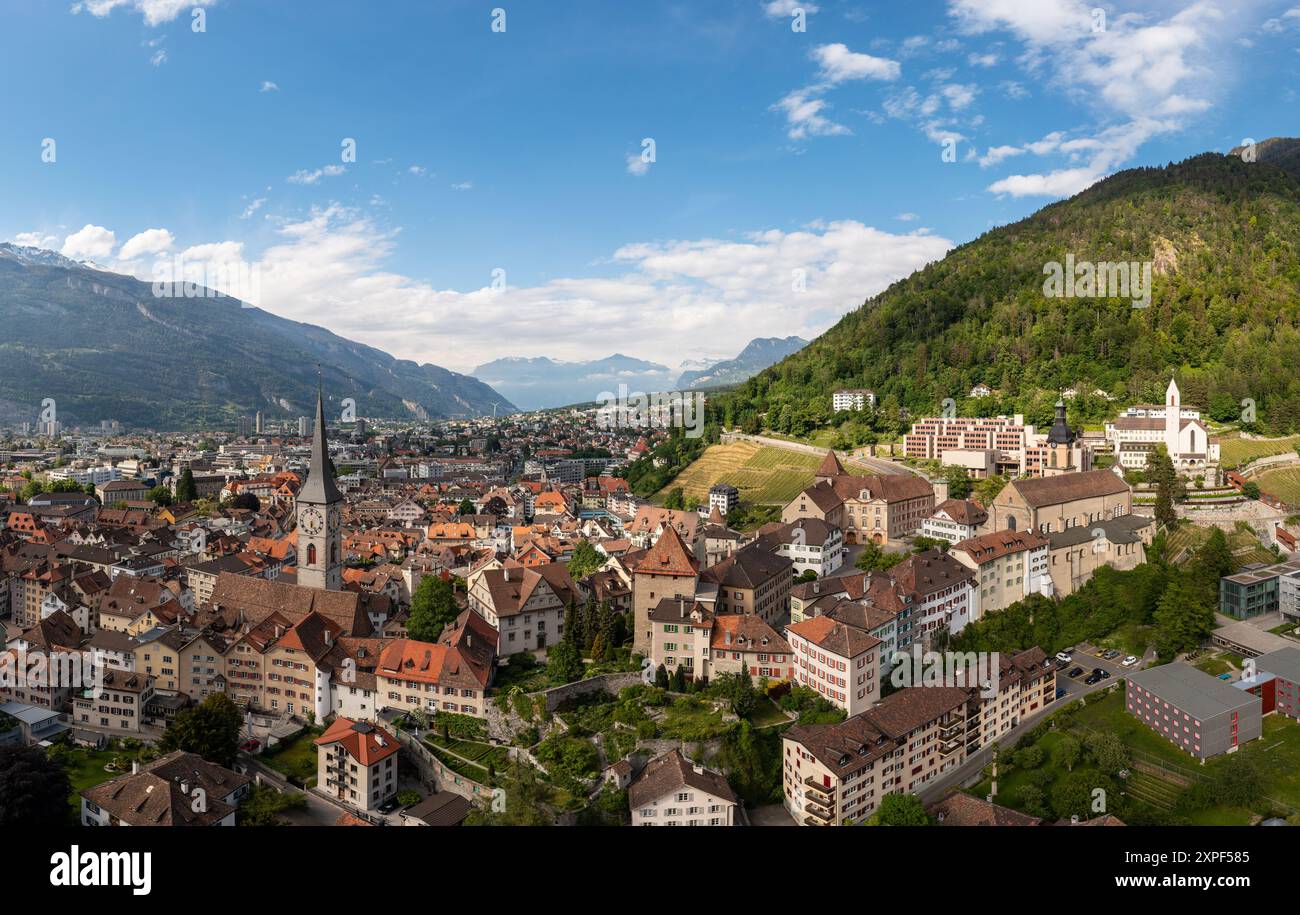 Chur, Switzerland: Aerial panorama of the Chur old town in Canton ...