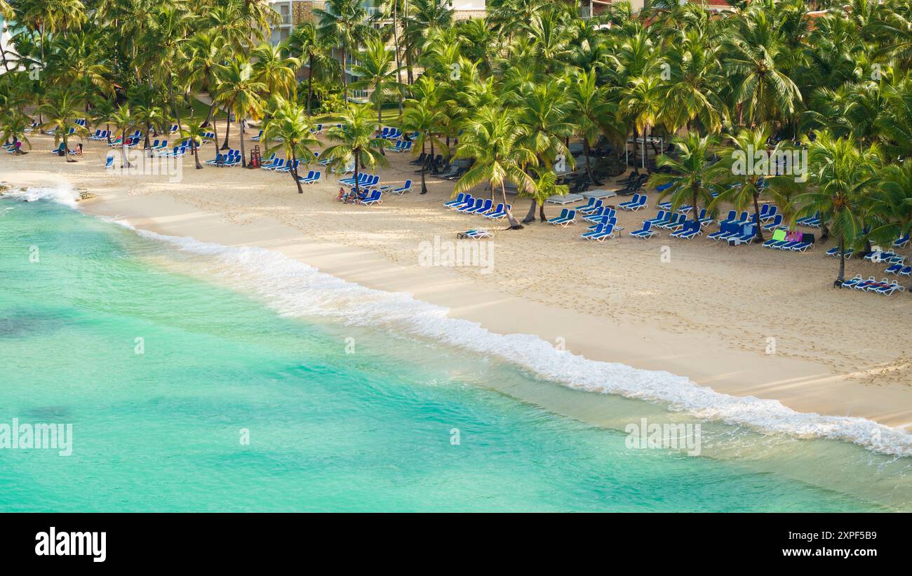 Dominican Republic, Aerial view of dominicus beach at morning, crystal ...