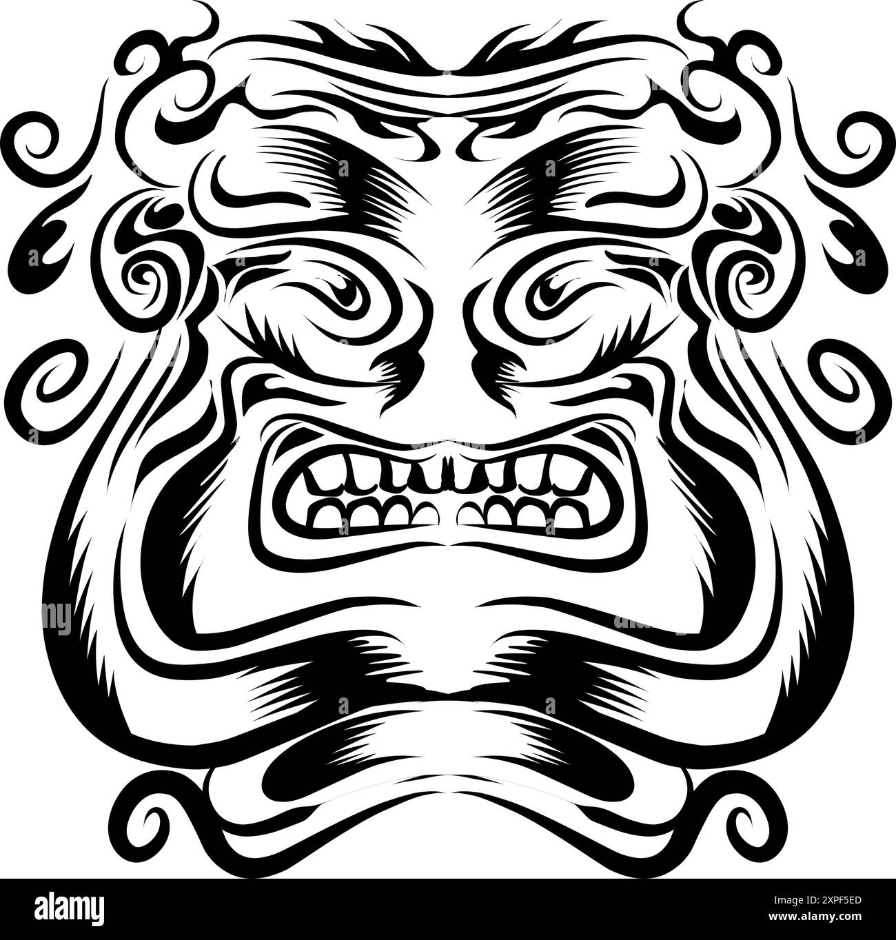 Illustration of a tribal mask. Perfect for logos, tattoos, stickers, t ...