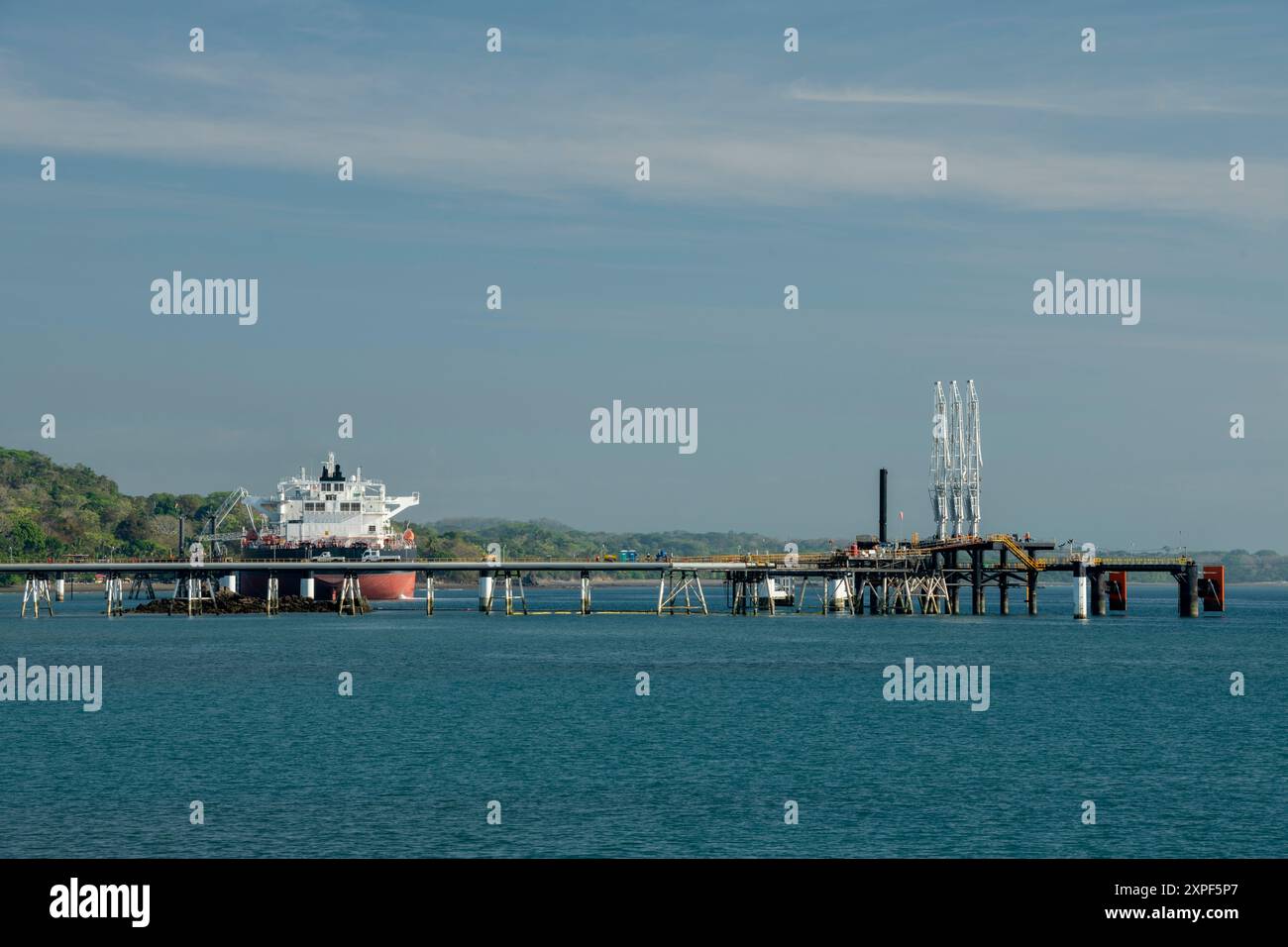 Crude oil tanker discharging crude oil to storage tanks in Chiriqui ...