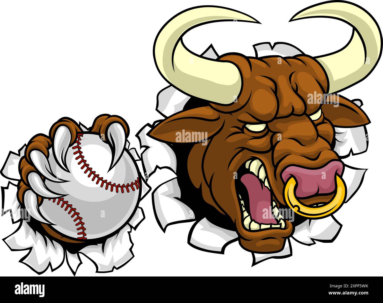 Bull Minotaur Longhorn Cow Baseball Mascot Cartoon Stock Vector Image ...