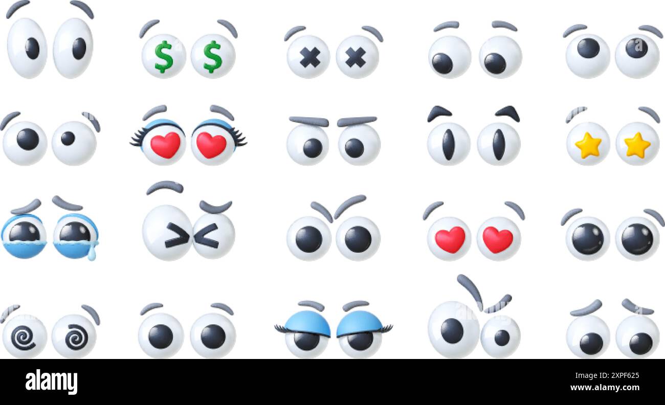 3d plastic googly eyes. Comic eye different emotions. Expression ...