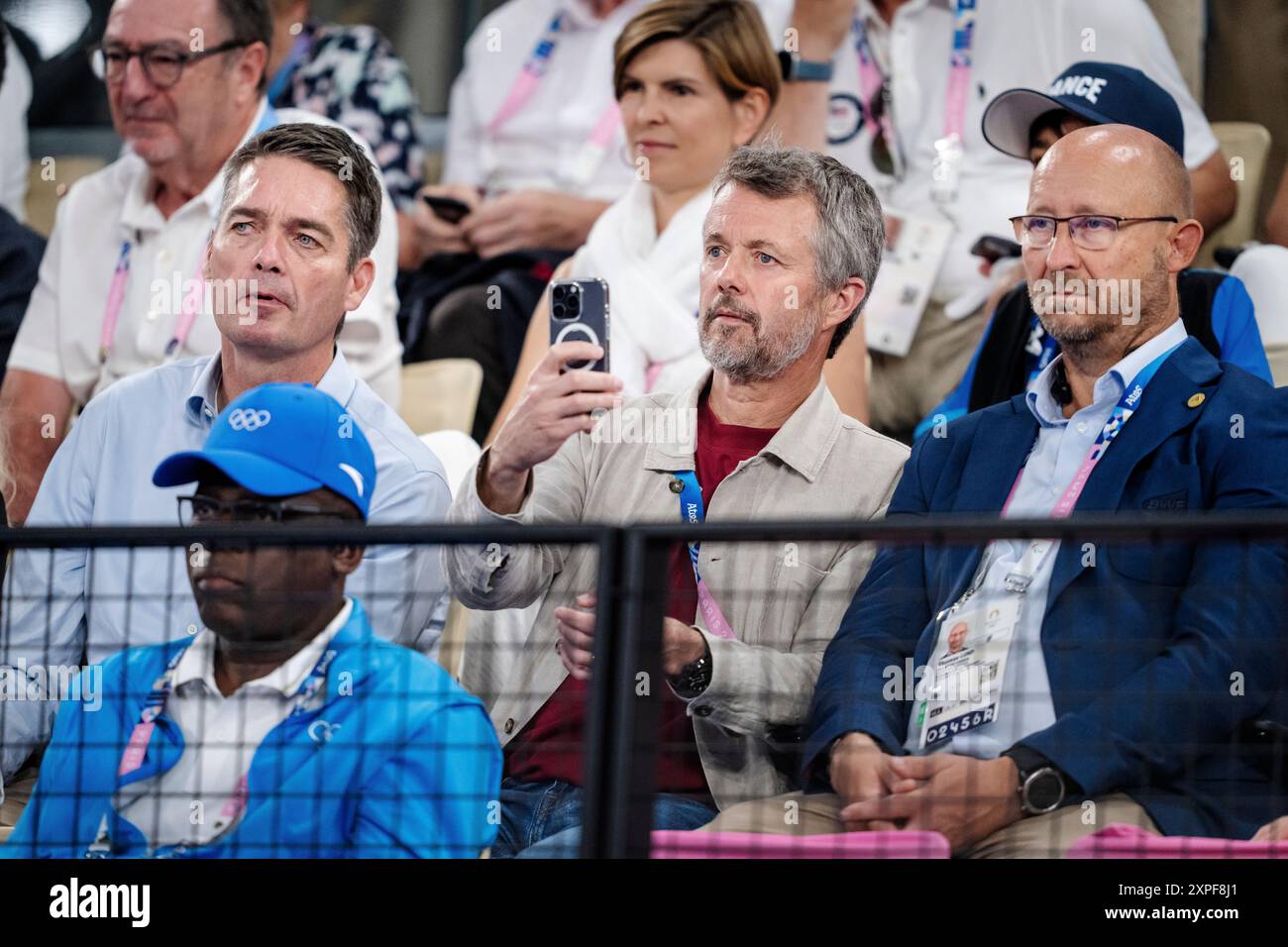 Paris, France. 05th Aug, 2024. King Frederik X watches Viktor Axelsen ...