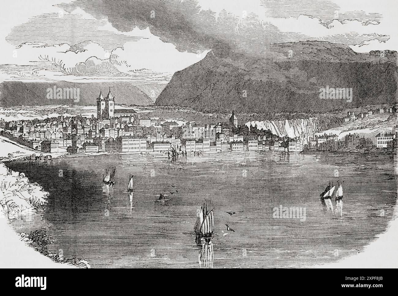 View of Geneva, Switzerland in the 19th century. From Cassell's ...