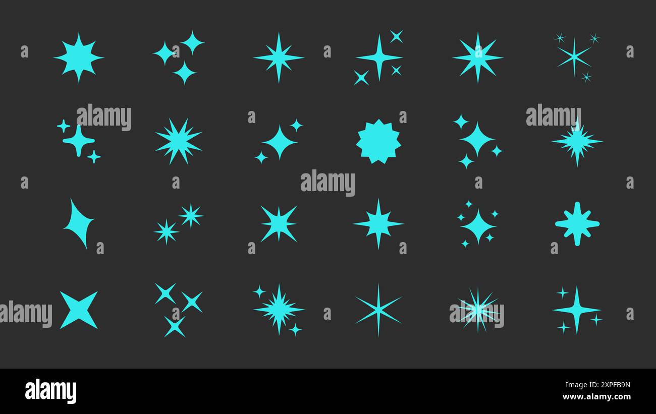 Retro futuristic bright vector icons collection. Set of original star sparkle shapes. Abstract ...