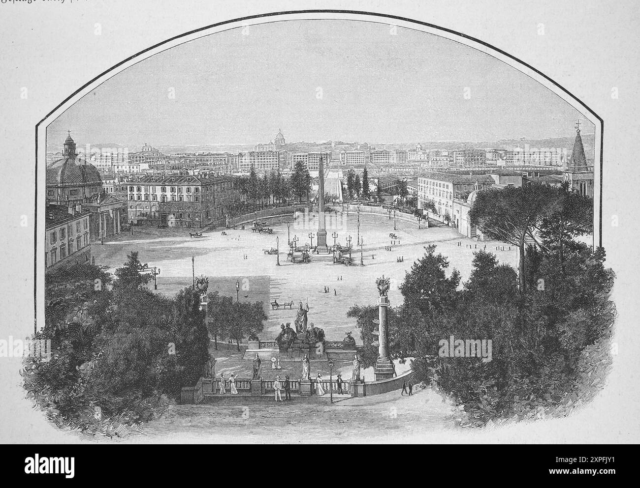 Die Piazza del Popolo in Rom, gesehen von der Terasse des Monte Pincio ...