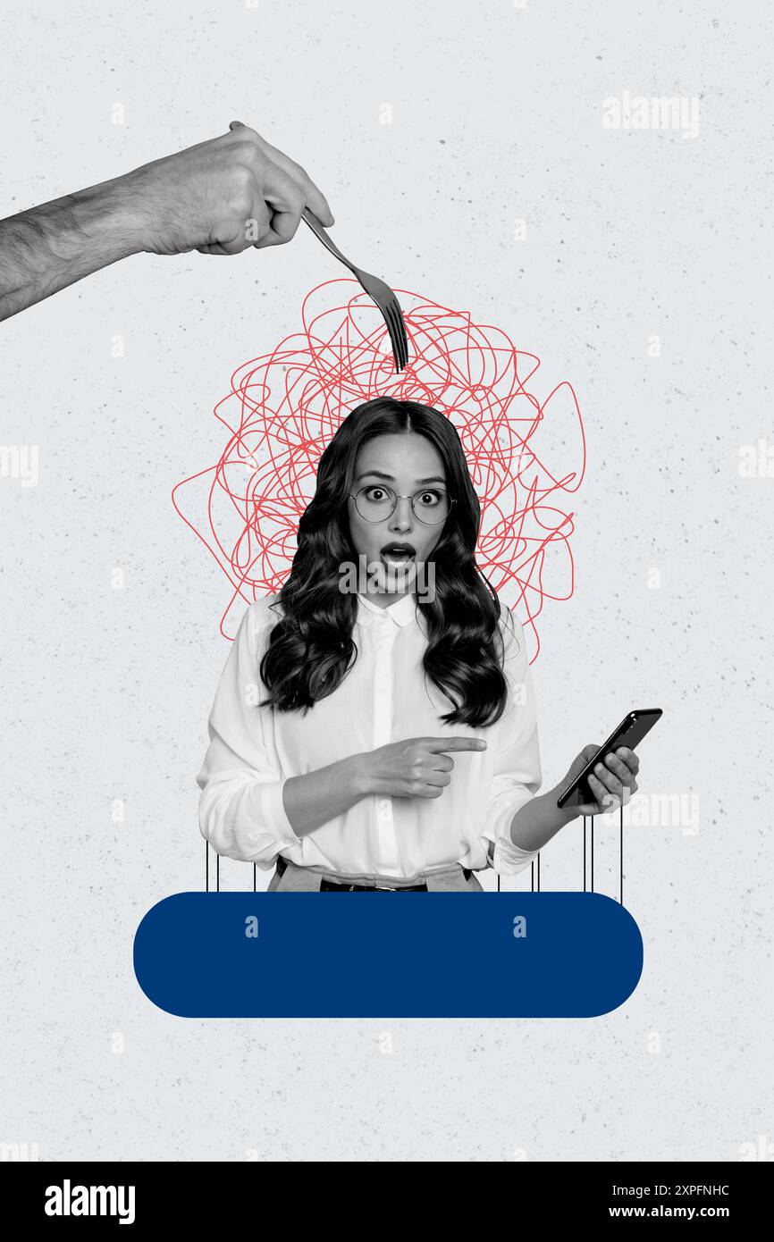 Vertical collage picture young attractive lady worker job drawing ...