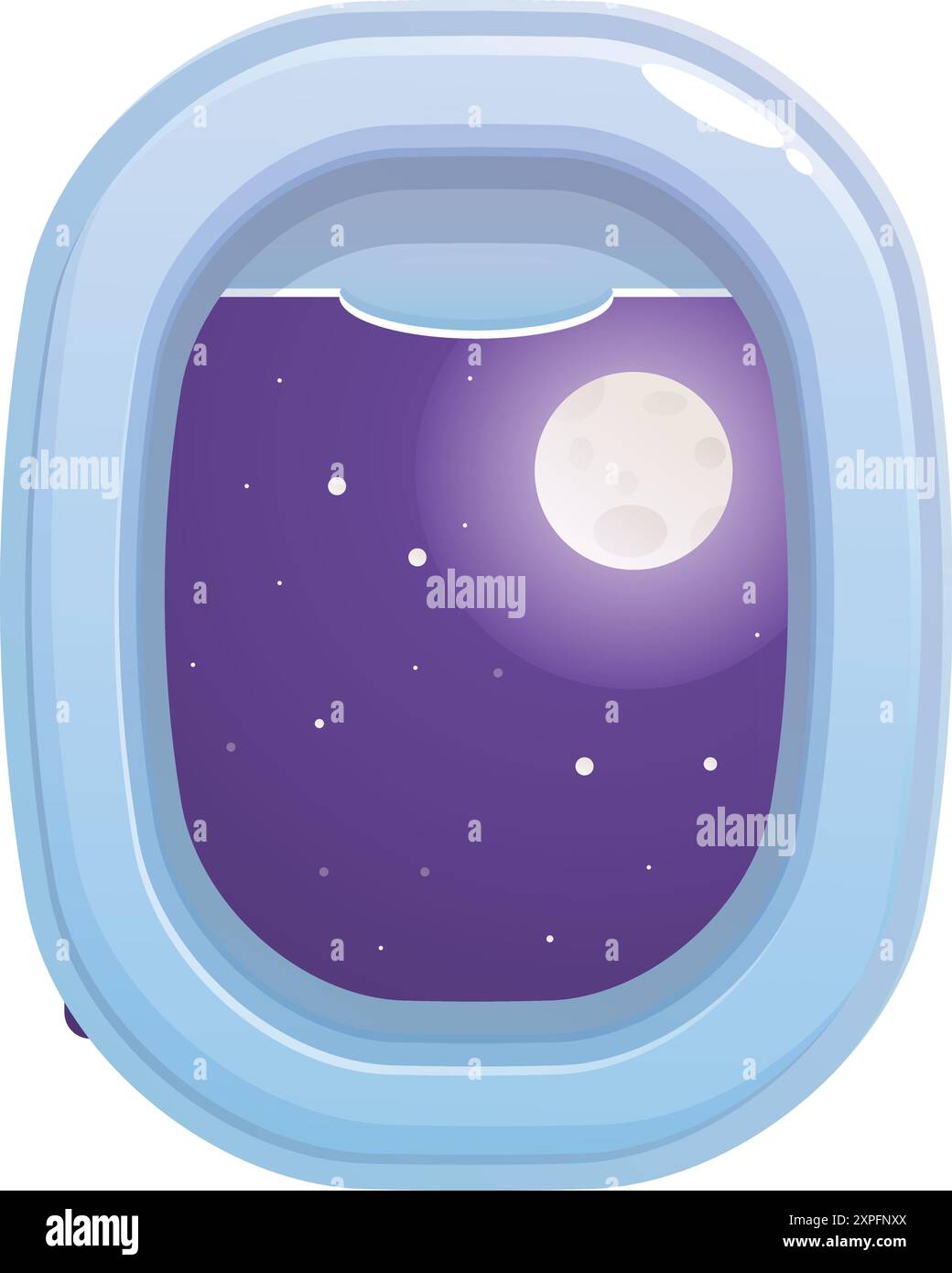 Airplane window revealing the moon shining in a starry night sky Stock ...