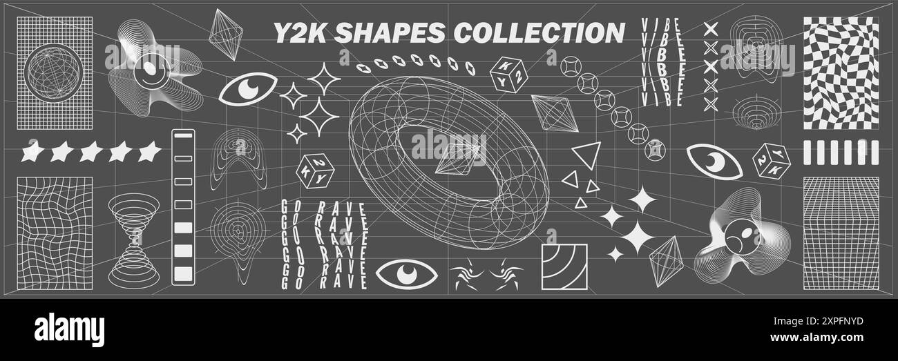 Abstract geometry hud wireframe shapes and patterns, cyberpunk elements ...