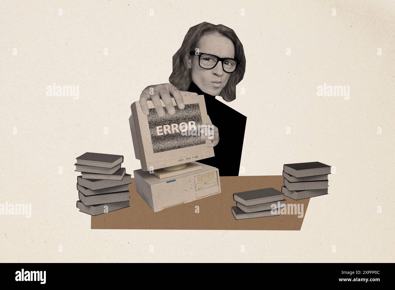 Composite collage image of funny man working process error monitor ...