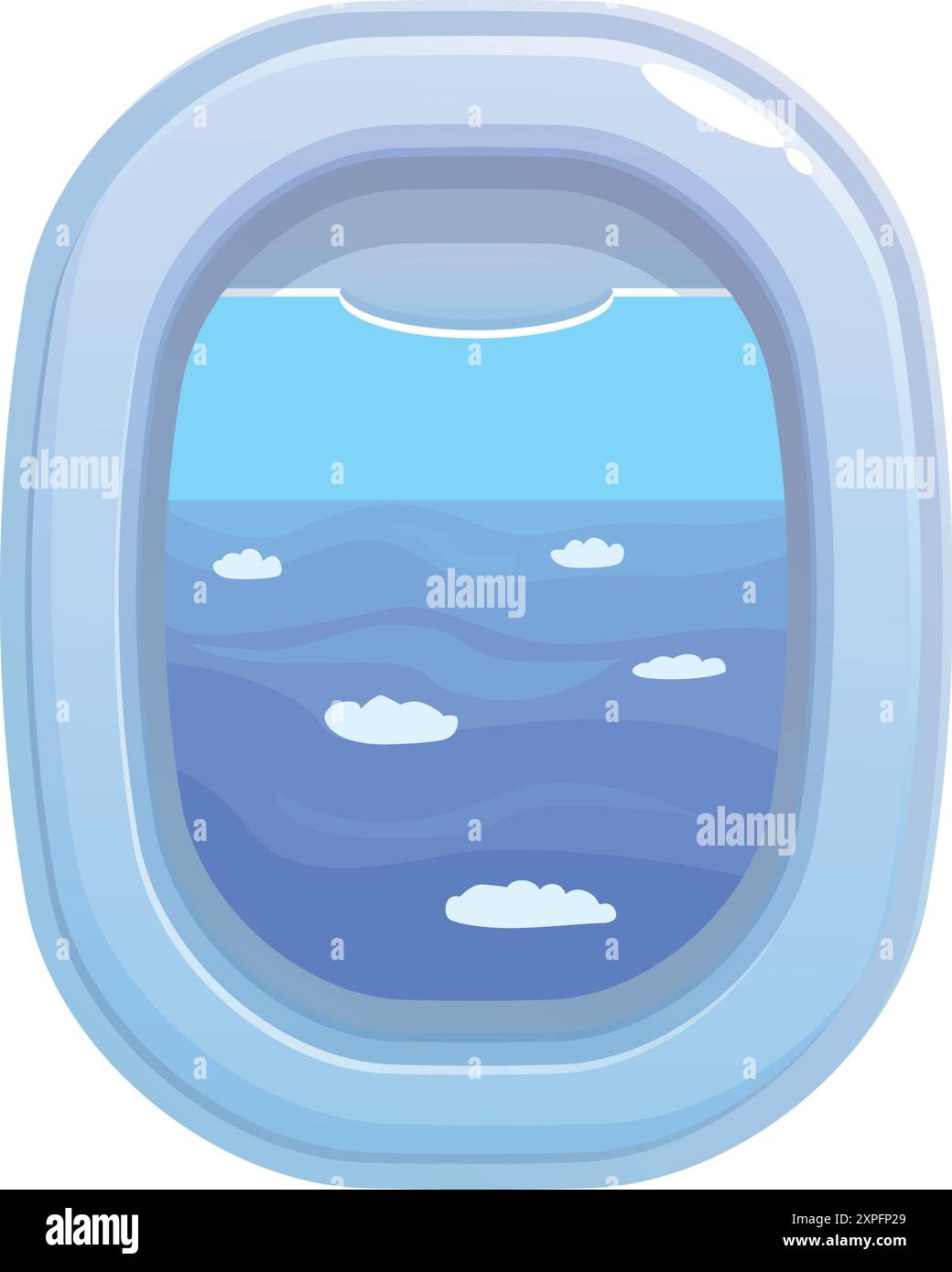 Airplane window is showing the ocean and clouds during a flight Stock ...