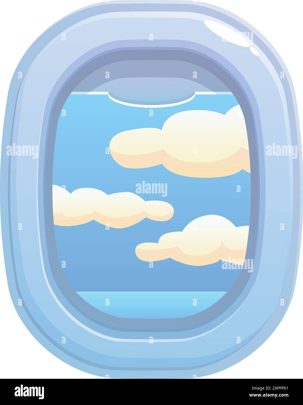 Cartoon airplane window showing clouds and a blue sky, evoking feelings ...