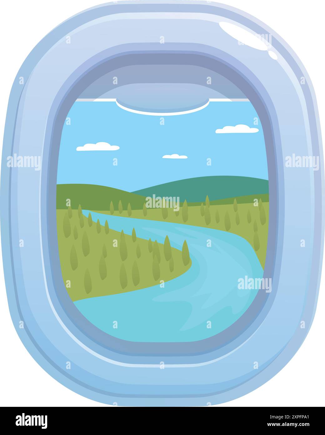 Winding river is flowing through a green forest as seen from an ...