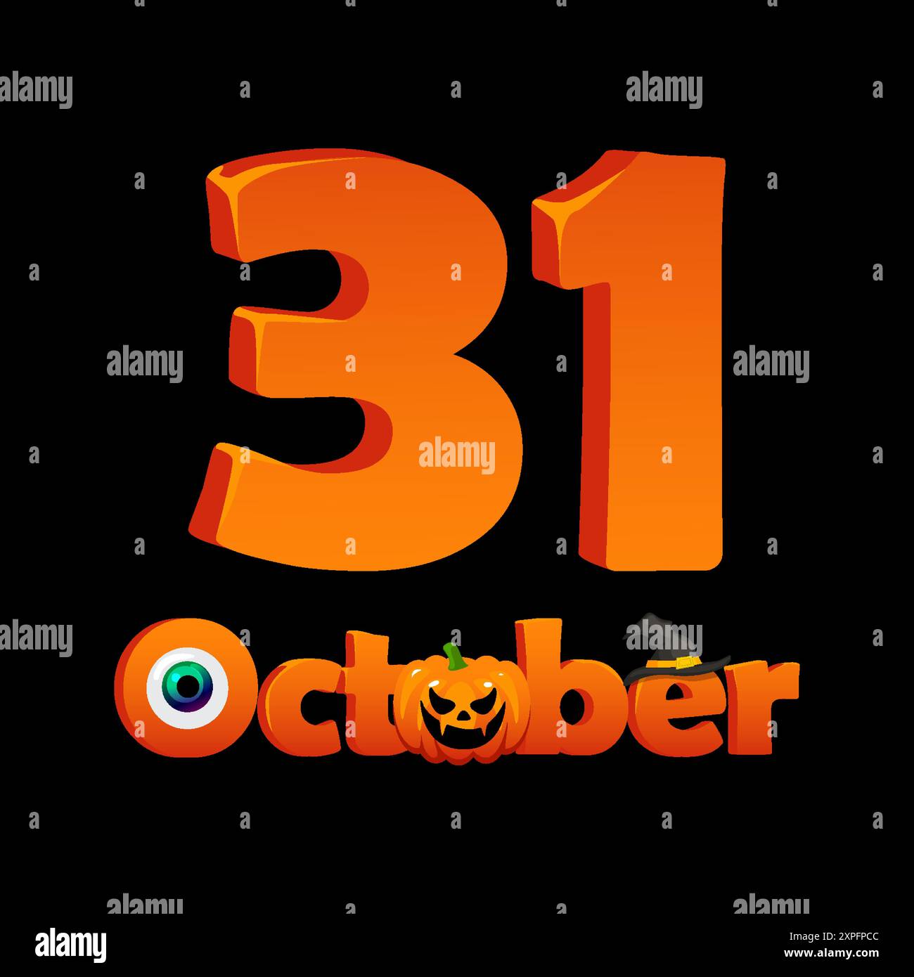 Halloween date. 31 October - Happy Halloween Day. Cartoon word with eye ...
