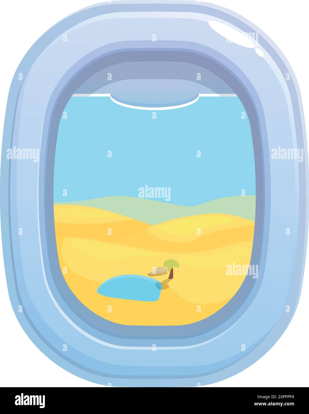 Cartoon airplane window showing an oasis in the desert during a flight Stock Vector Image & Art ...