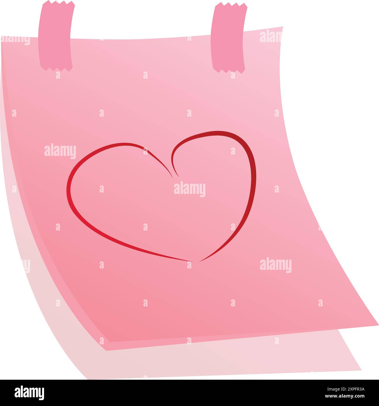 Pink sticky note paper with a red heart drawing is attached with tape ...