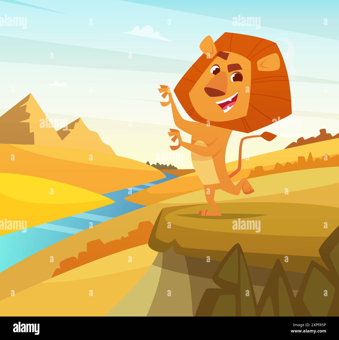 lion pride. wild lion king showing self power standing on sand hills ...