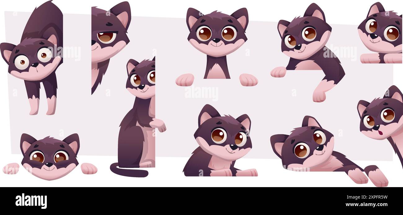 Peeking cat. Looking up and down head of domestic animal exact vector ...