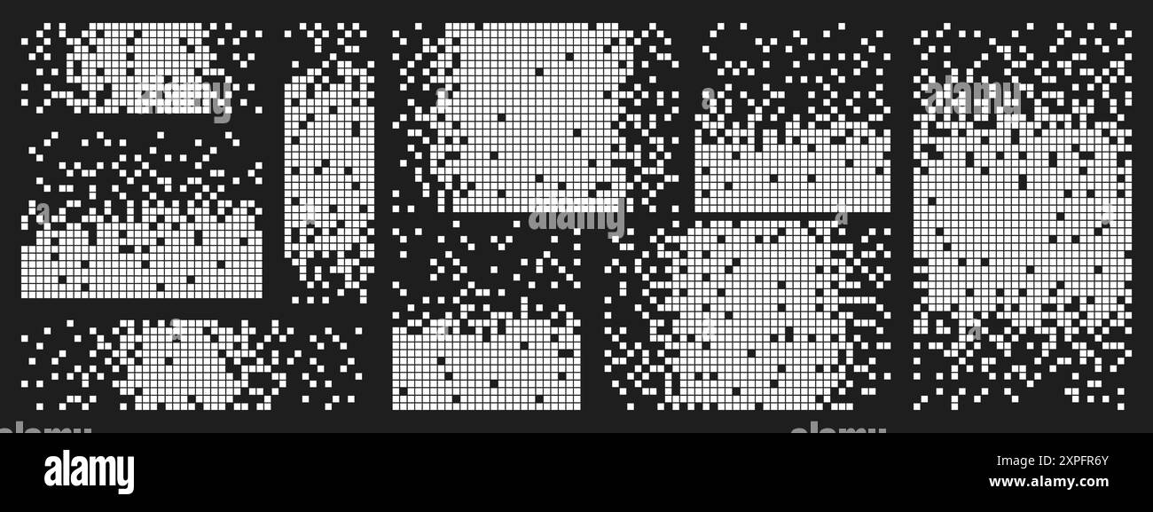 Set of pixel decay backgrounds. Dispersed dotted pattern. Vector ...