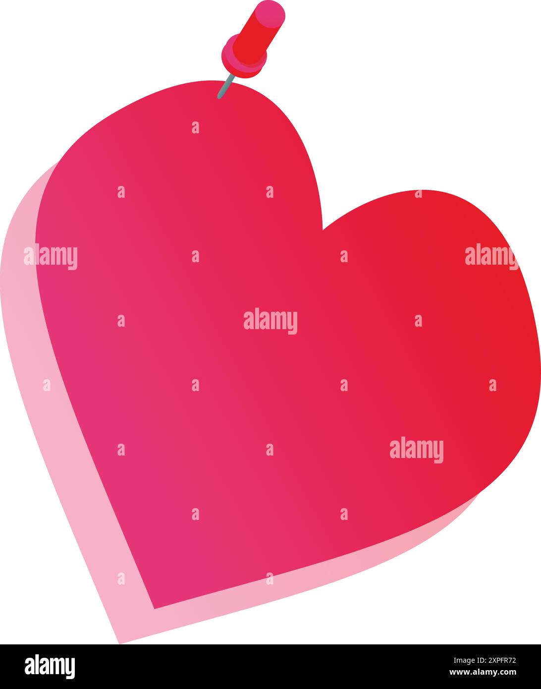 Red heart shape note is being pinned to a wall with a red push pin ...