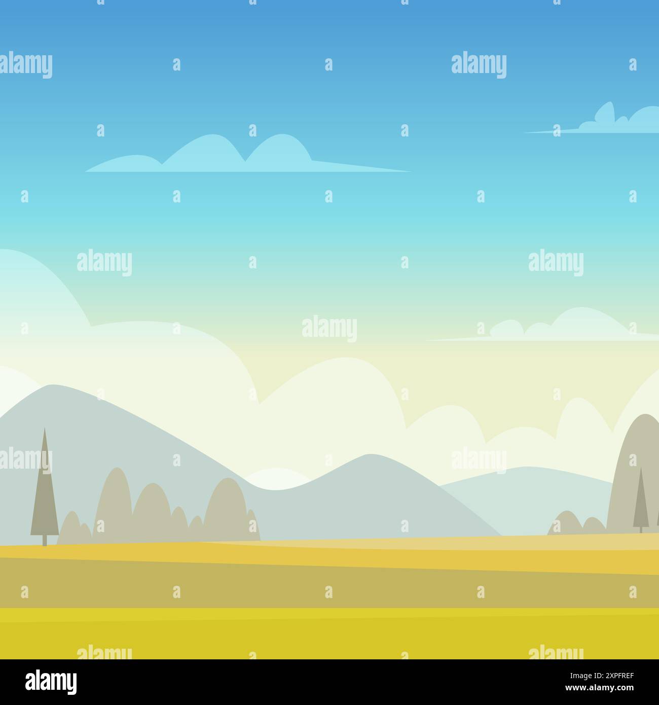 landscape. beautiful horizon with sunlight on hills. vector cartoon ...