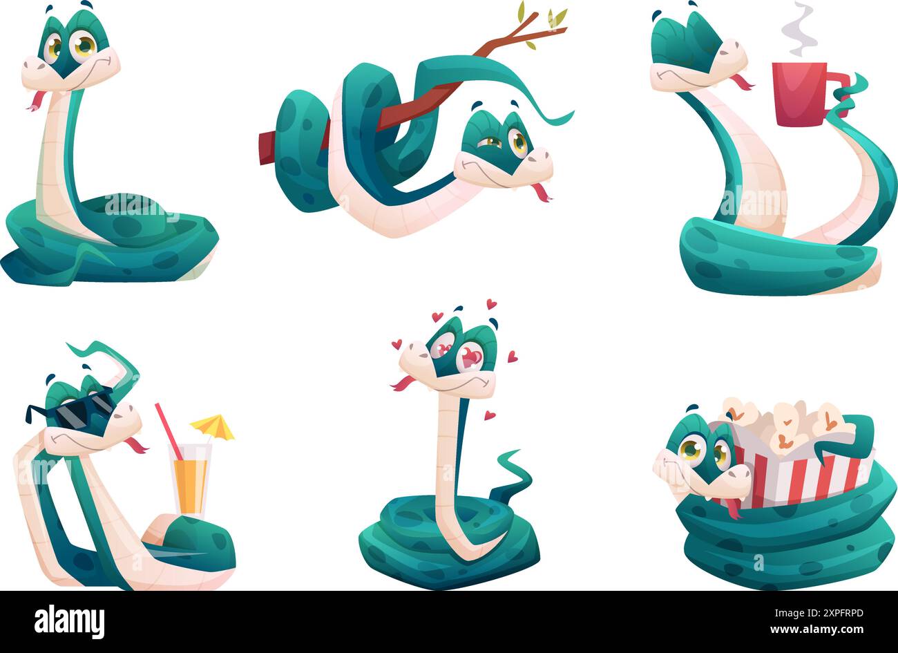 Snake. Symbols of 2025 new year green snake cute funny characters in ...