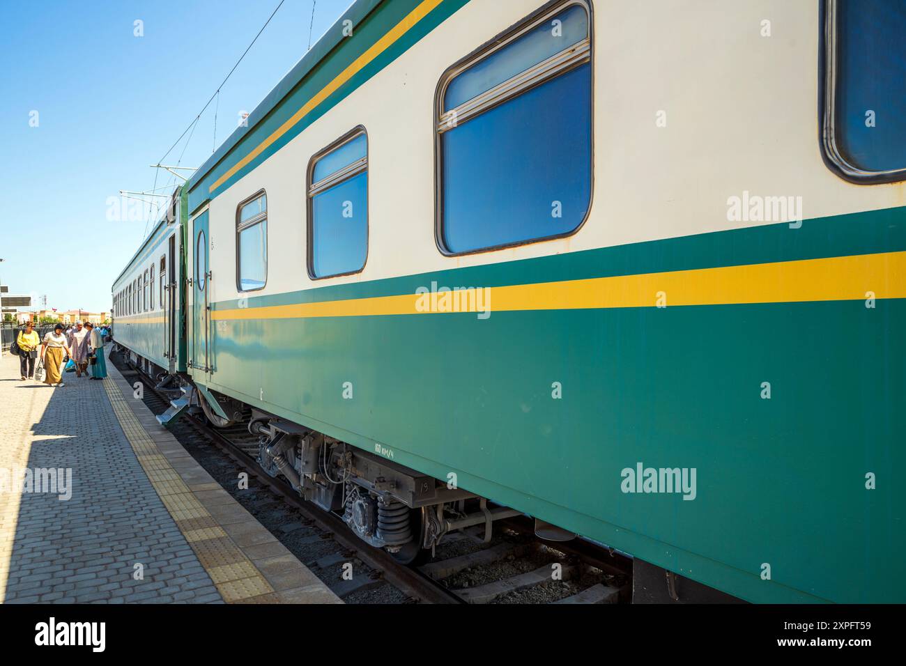 Night train carriage, Khiva railway station, Khiva, Uzbekistan Stock ...