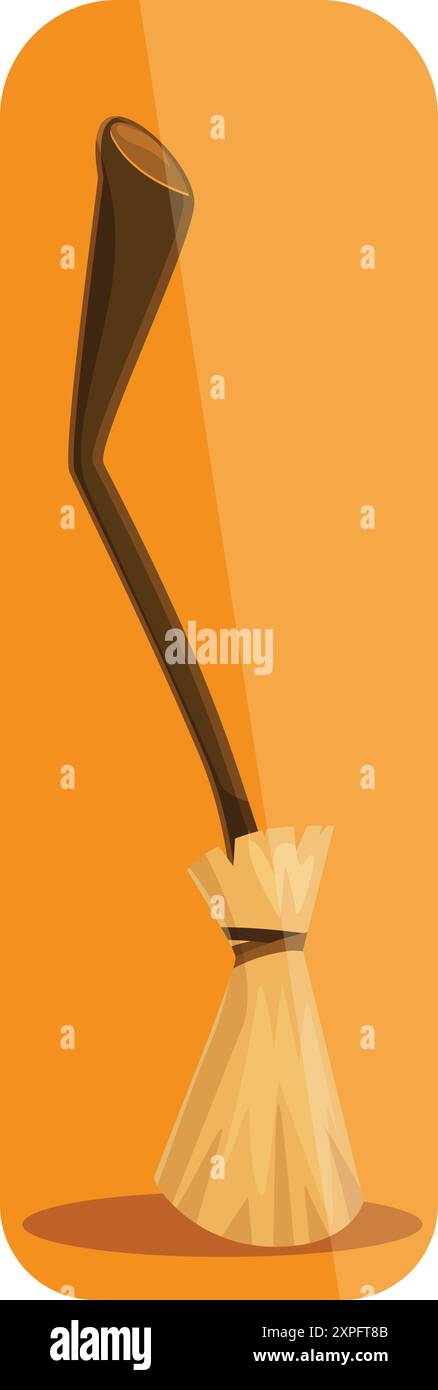 Cartoon witch broom leaning on orange background for halloween ...