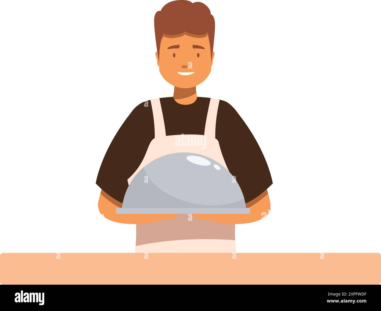 Friendly waiter is holding a covered tray, ready to serve a meal Stock ...