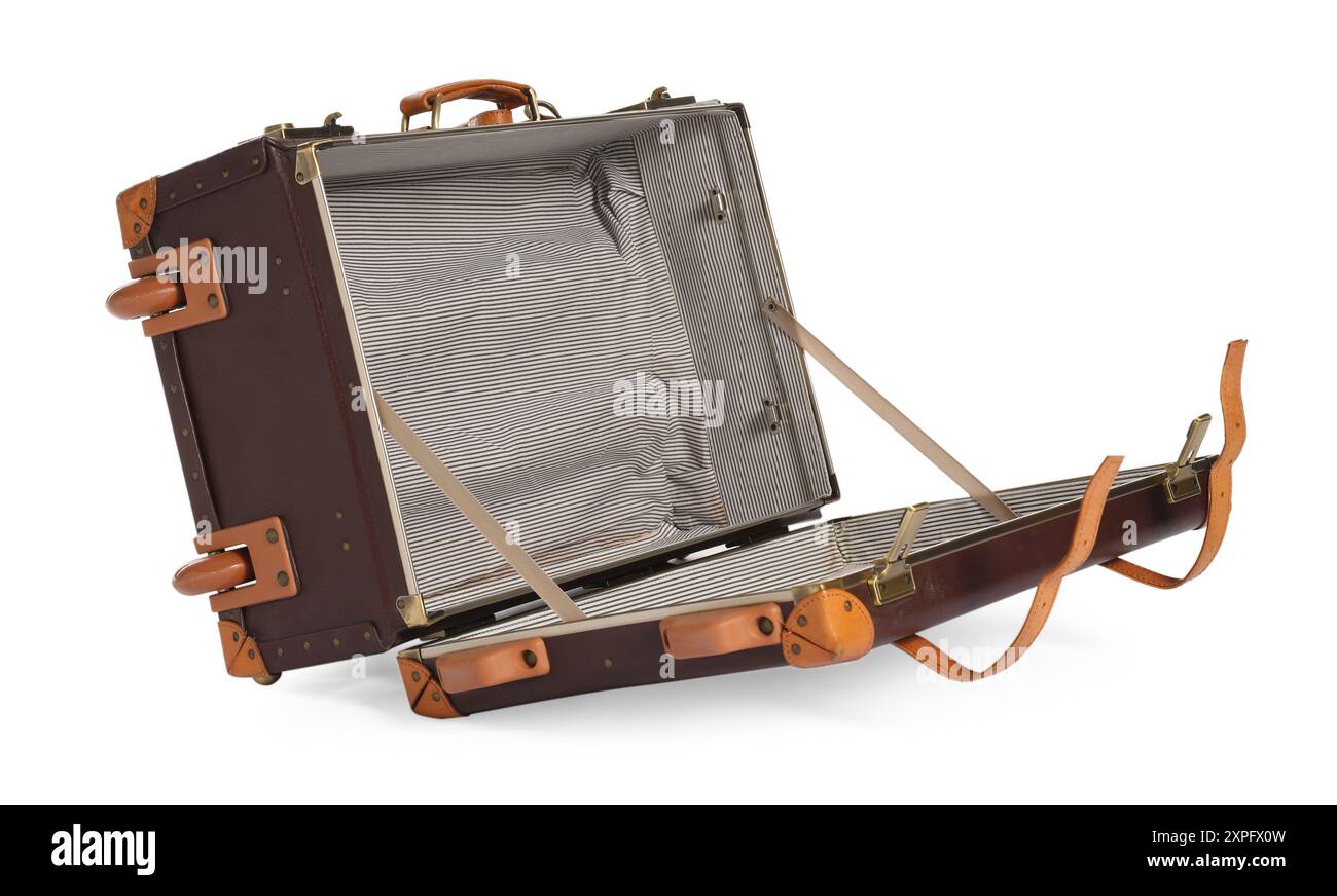 Open empty suitcase for travelling isolated on white Stock Photo - Alamy