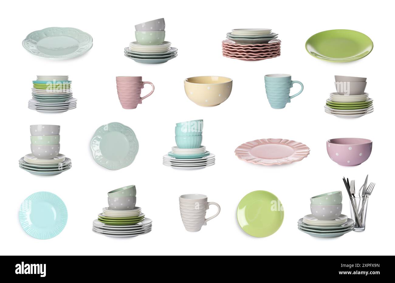 Set of different tableware isolated on white Stock Photo - Alamy