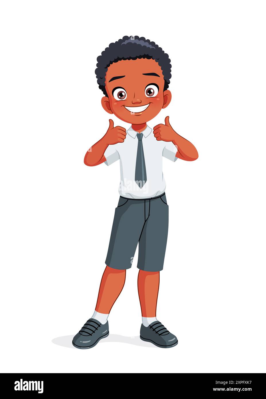 Little African American school boy showing thumbs up. Cartoon vector ...