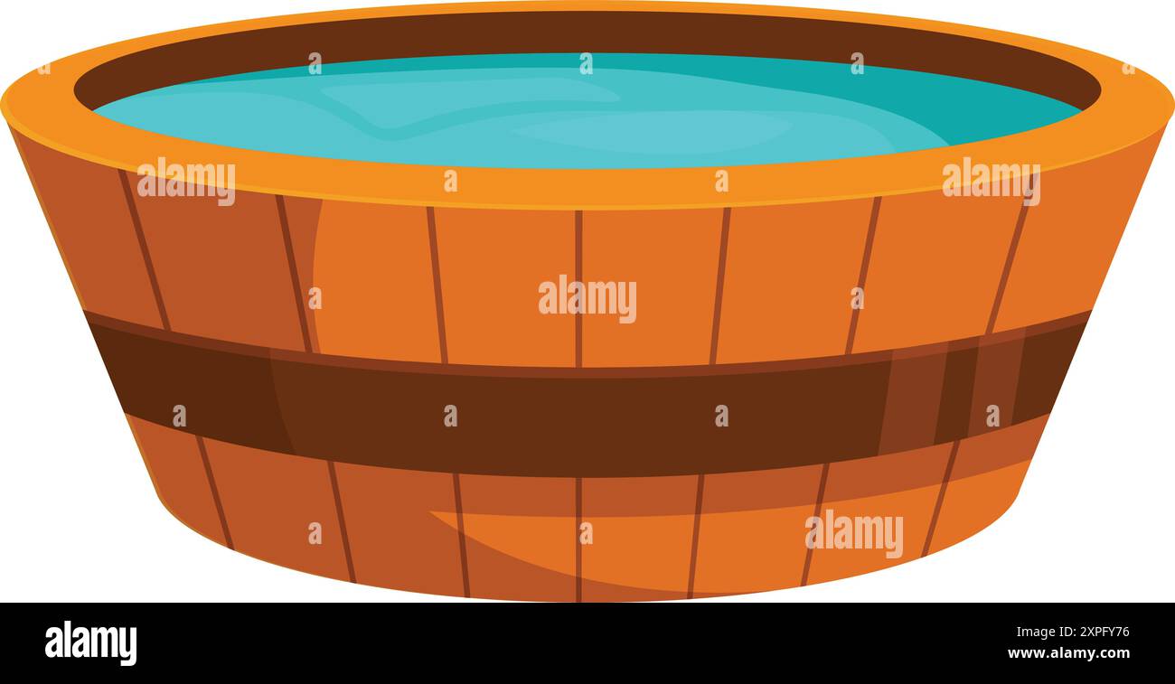 Cartoon wooden tub holding blue water for bathing or soaking Stock ...