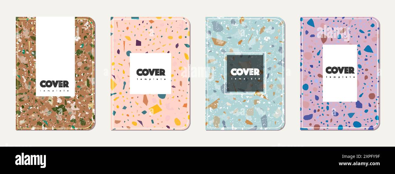 School notebook cover design. Terrazzo abstract background made of ...