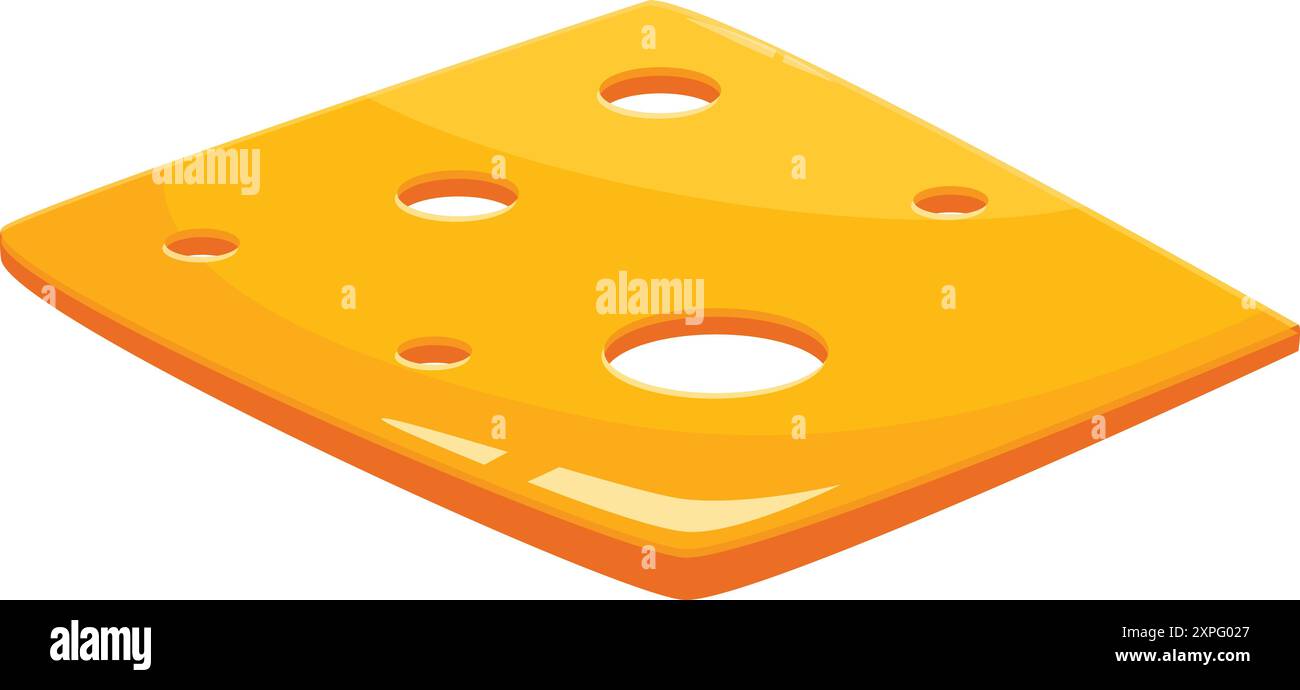 Flat square slice of swiss cheese with holes in it is laying on a white ...