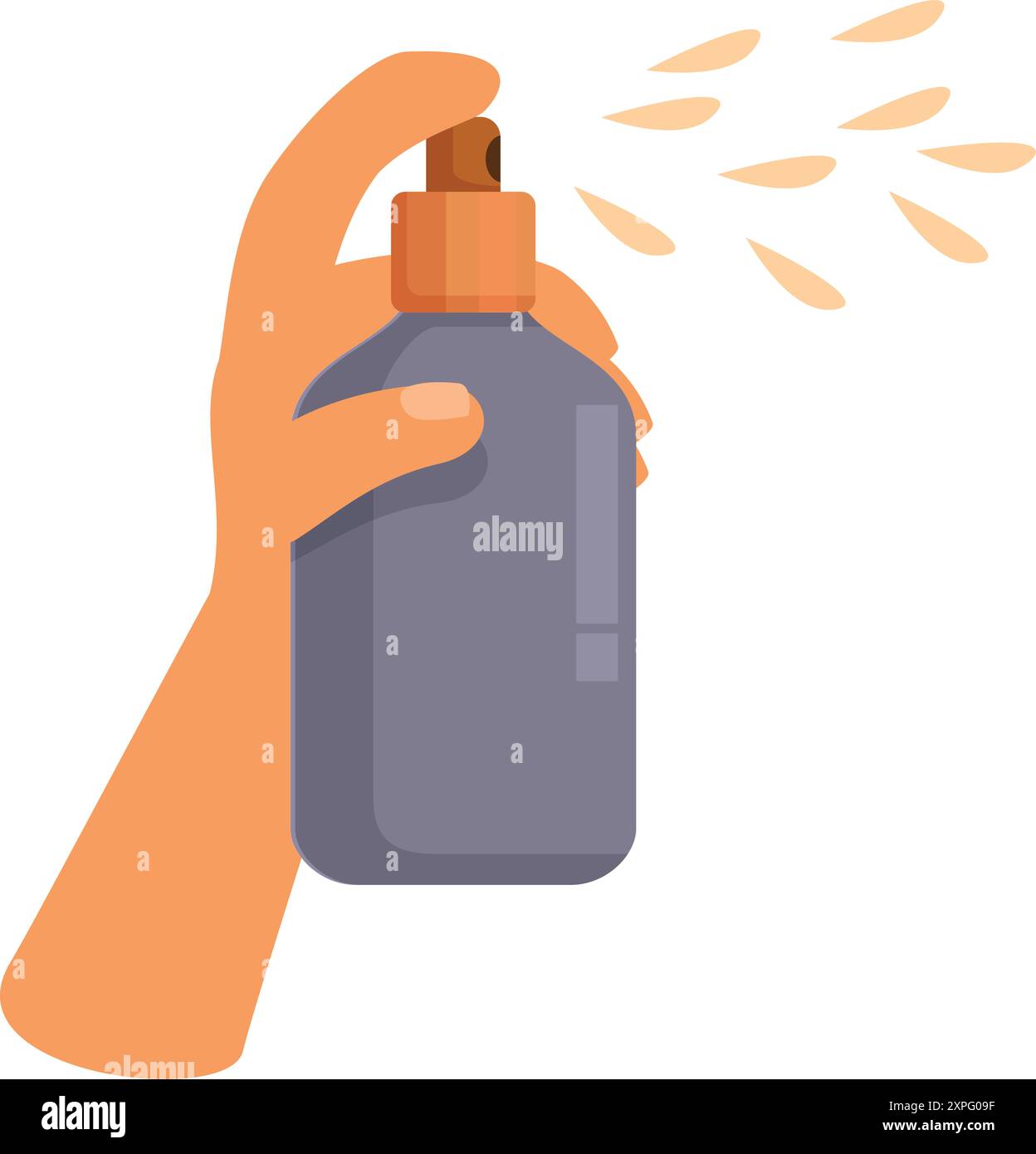 Hand is pressing the nozzle of a spray bottle, releasing a fine mist ...