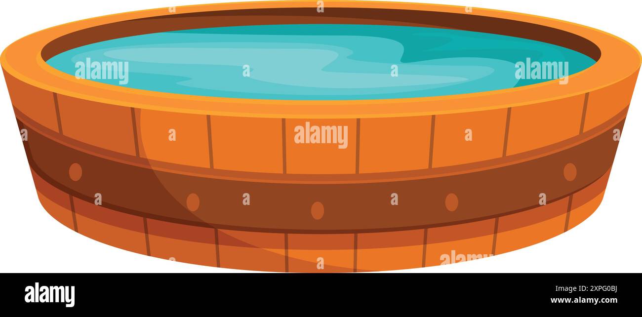 Large round wooden tub full of water, perfect for soaking after a long ...