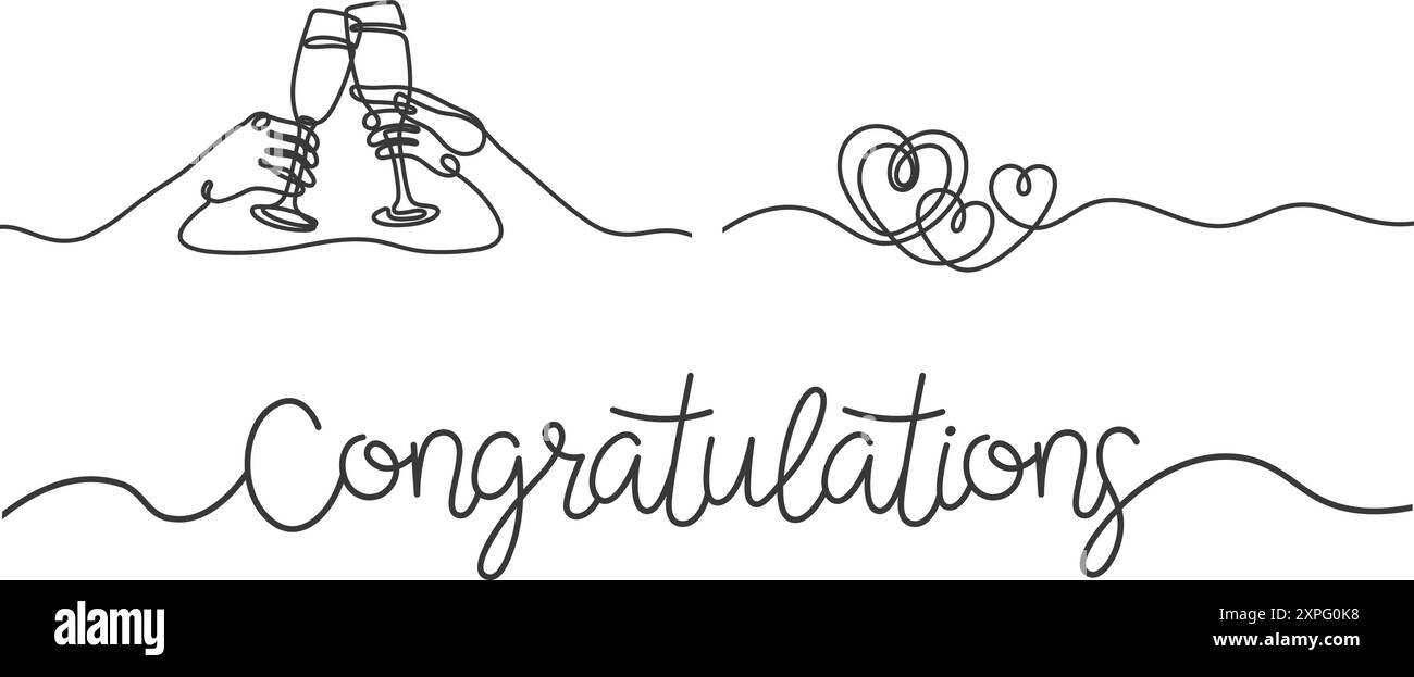 Wedding invitation elements. Hands with champagne glasses, hearts and ...