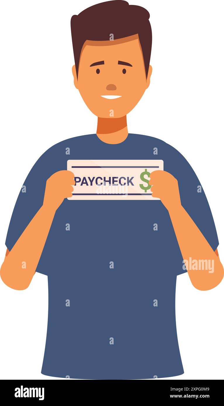 Happy worker holding his paycheck, feeling excited about getting paid ...
