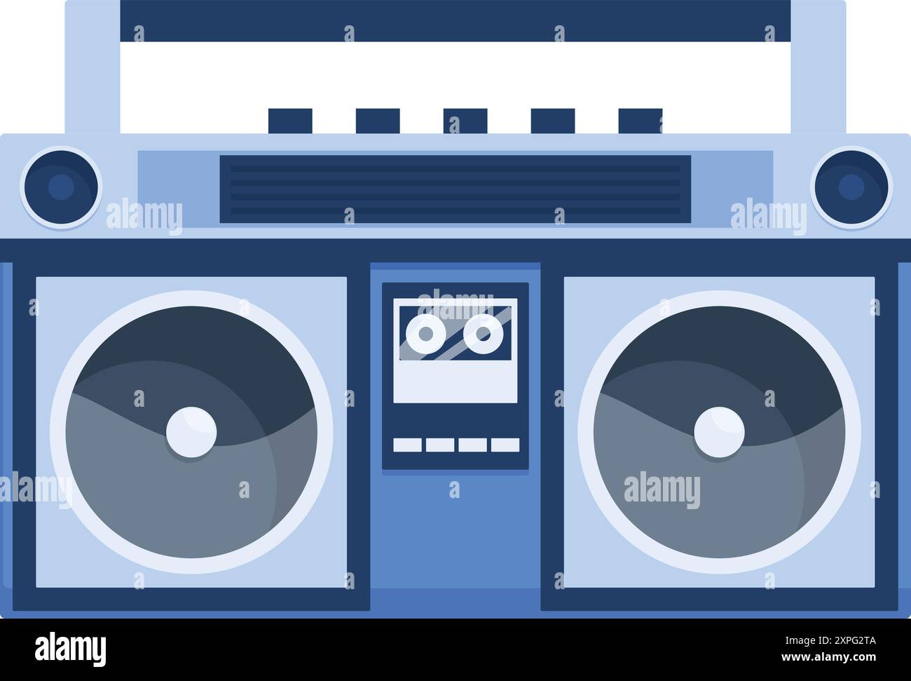 Blue vintage boombox playing music with cassette tape, isolated on ...