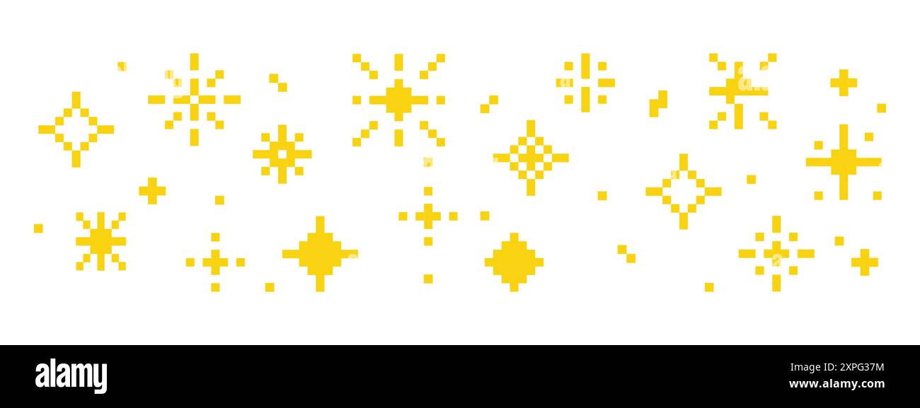 Pixel star retro 8 bit sparkle border seamless frame. Shiny game pixel ...