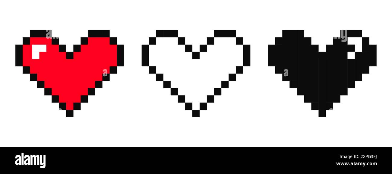 Pixel heart 8 bit y2k retro game illustration. Heart gamer health sign ...