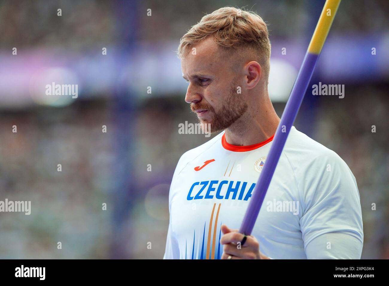 Czech javelin thrower Jakub Vadlejch warms up during men's javelin ...