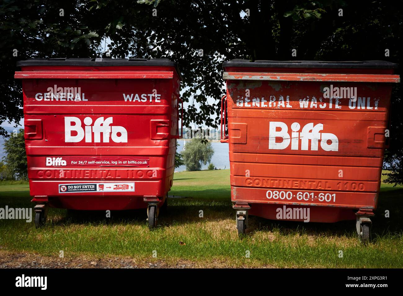 Large, general waste bins in an english countryside water park, Rutland ...