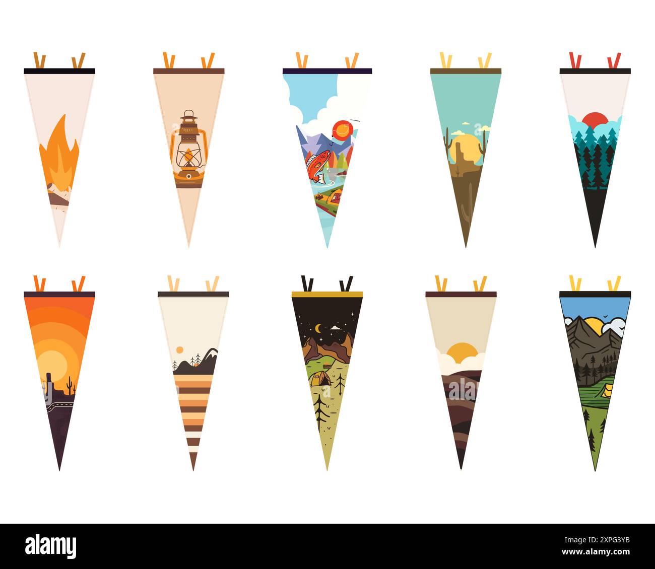 Camping adventure pennant flags design collection. Outdoor hiking ...
