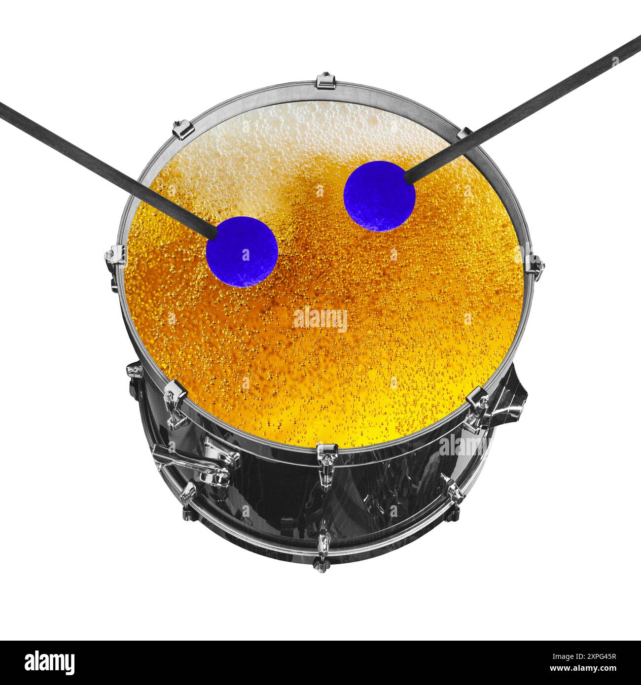 Poster. Contemporary art collage. Snare drum with surface transformed ...